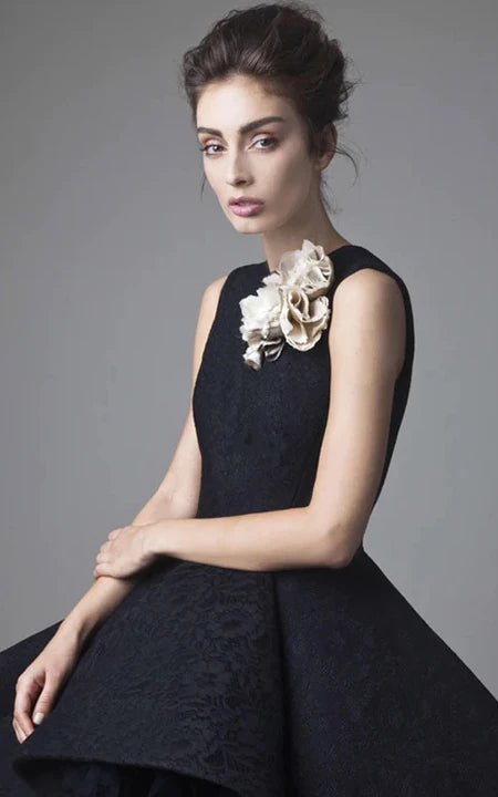 Black Gothic High-low Ruffled Multi-layer Jewel-neck Cocktail | Prom ...